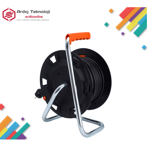 Bylion 50 Metre 3x1,5 Kablolu Seyyar Makaralı Işıklı 4'lü Uzatma Kablosu 50 Mt