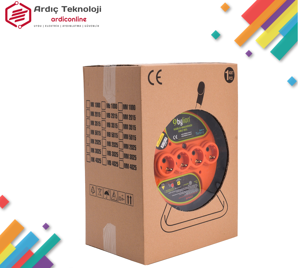Bylion 35 Metre 3x1,5 Kablolu Seyyar Makaralı Işıklı 4'lü Uzatma Kablosu