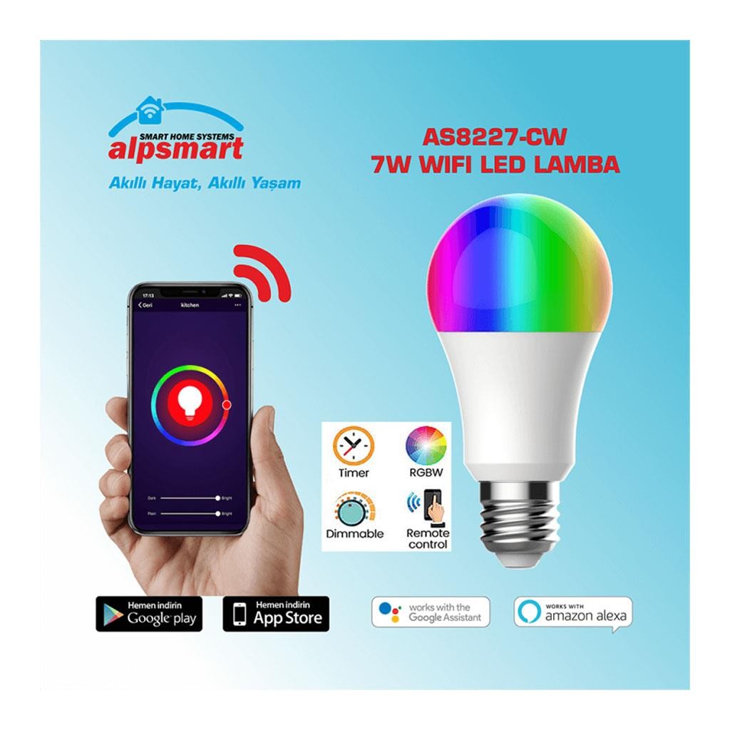 Alpsmart Akıllı RGB Wifi Led Ampul Led Lamba | Cepten Kontrol